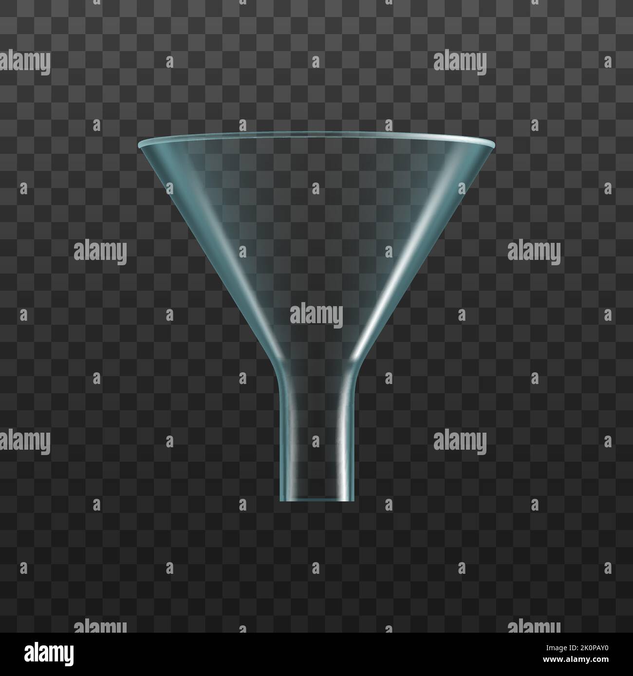 Glass funnel, isolated vector laboratory glassware. Realistic ...