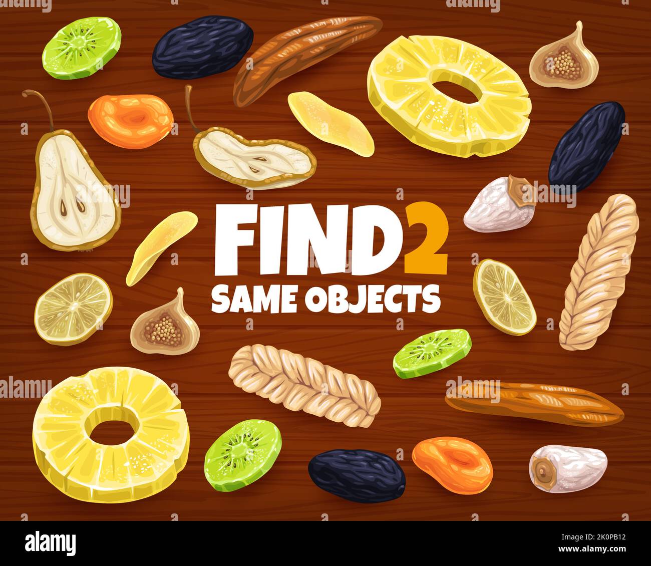 Find two same dried fruits. Kids game. Children quiz, kids puzzle with ...