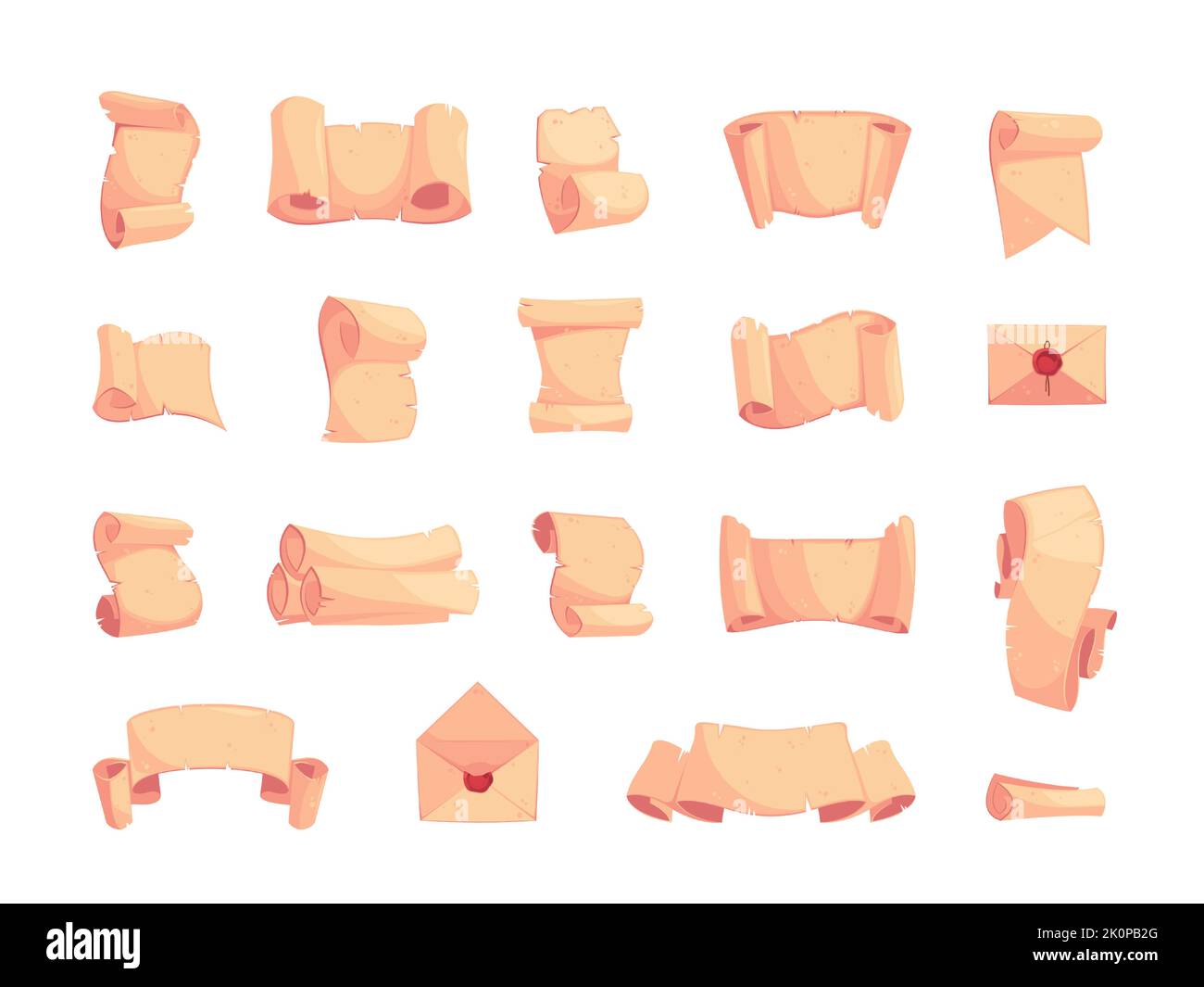 Ancient papyrus. Cartoon empty old parchment scrolls vintage book letter, antique blank paper ...