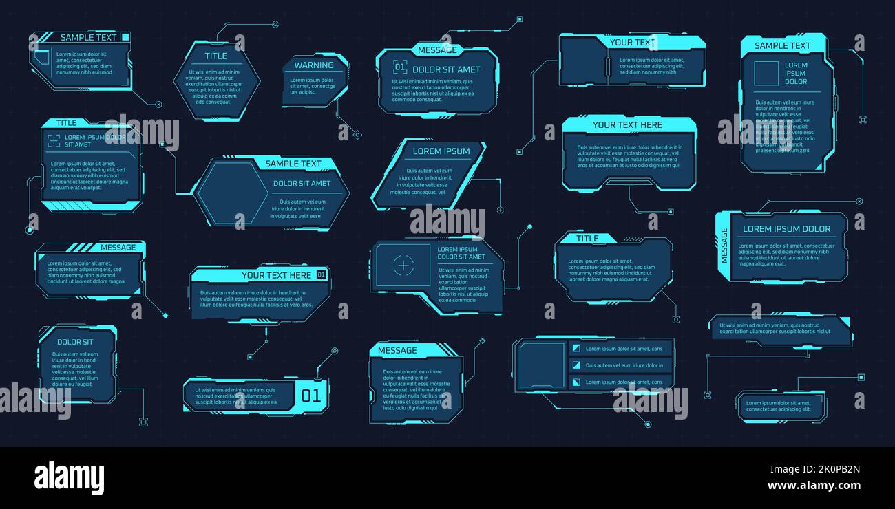Hud callout boxes. Futuristic space display information layout, digital ...