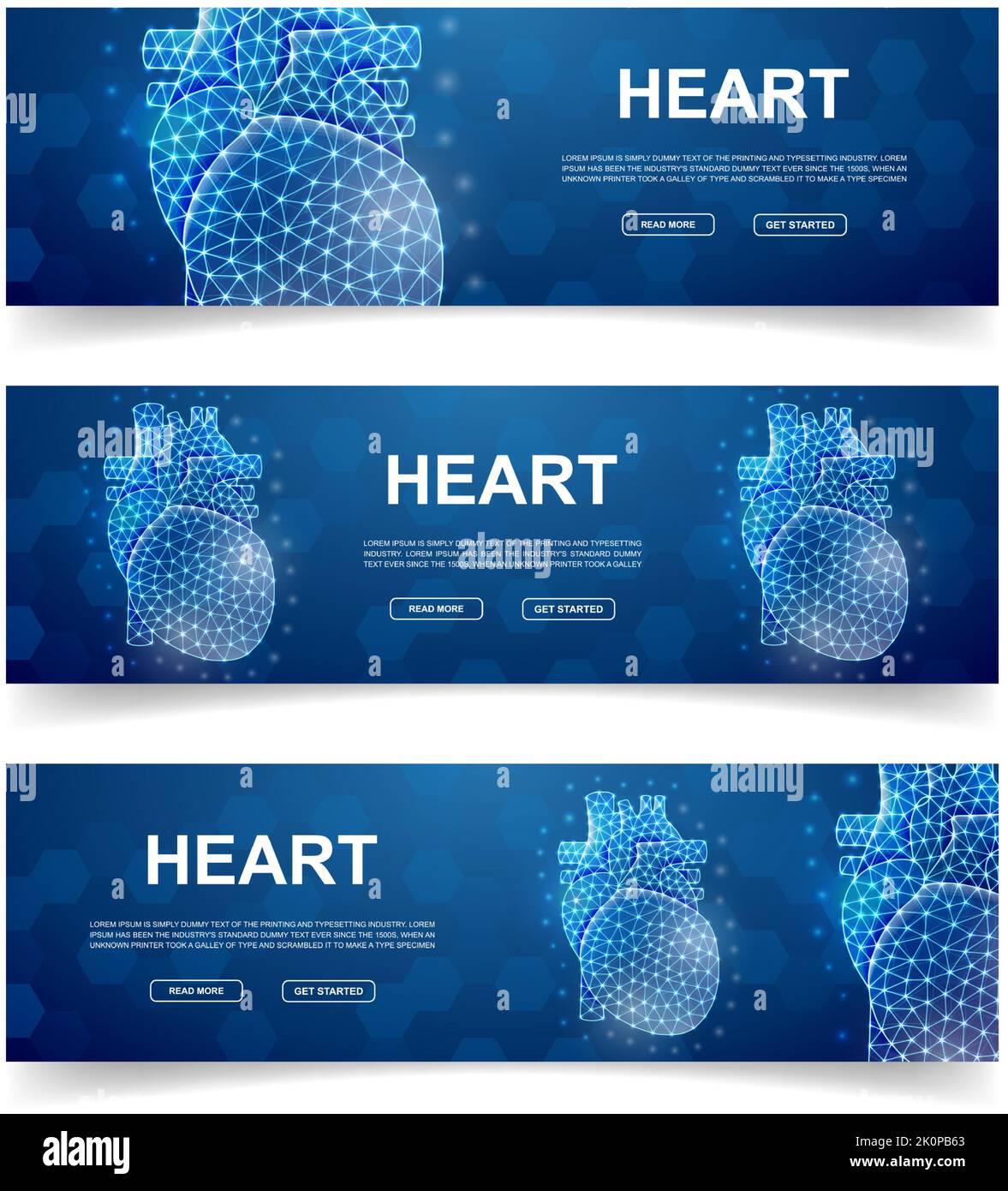 Set of three Heart horizontal banners. Horizontal illustration for ...
