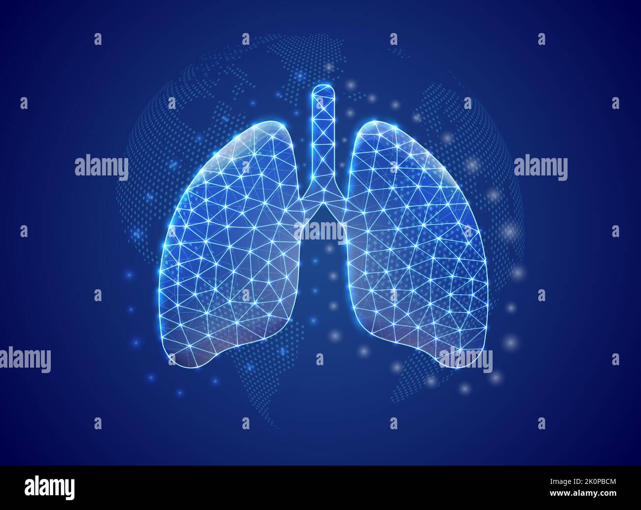 Lungs 3d low poly symbol with blue world map background. Reproductive ...