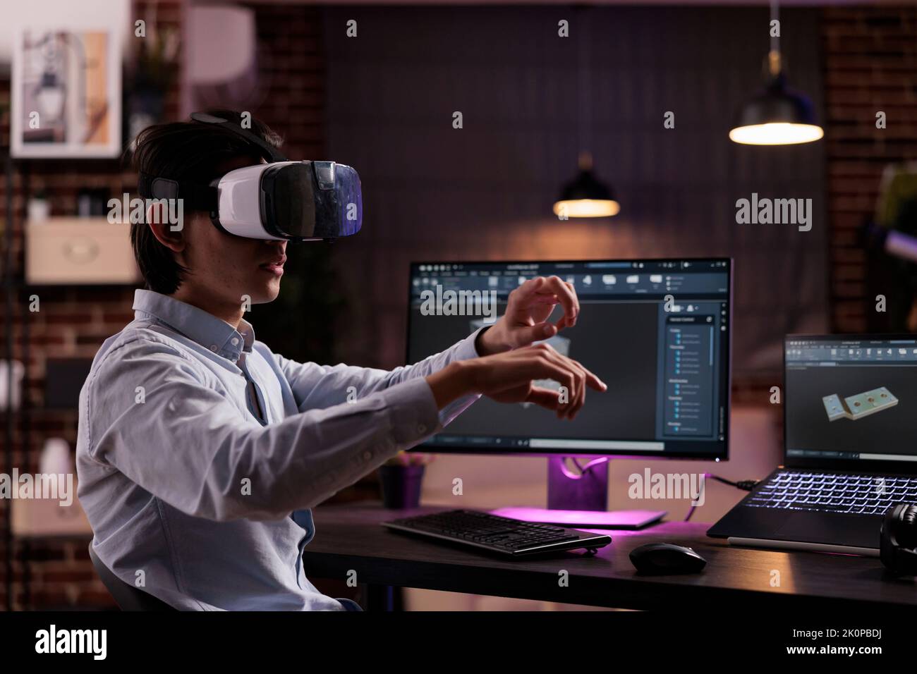 Industry technician engineering machine product, working with vr ...