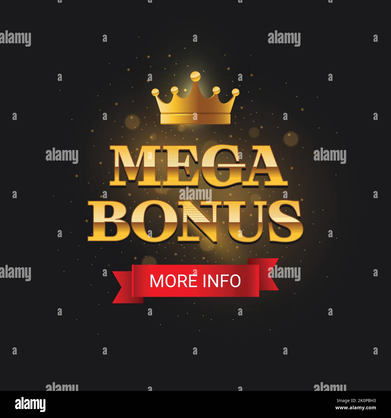 Mega Bonus golden sign with a crown and a red ribbon, suitable for ...