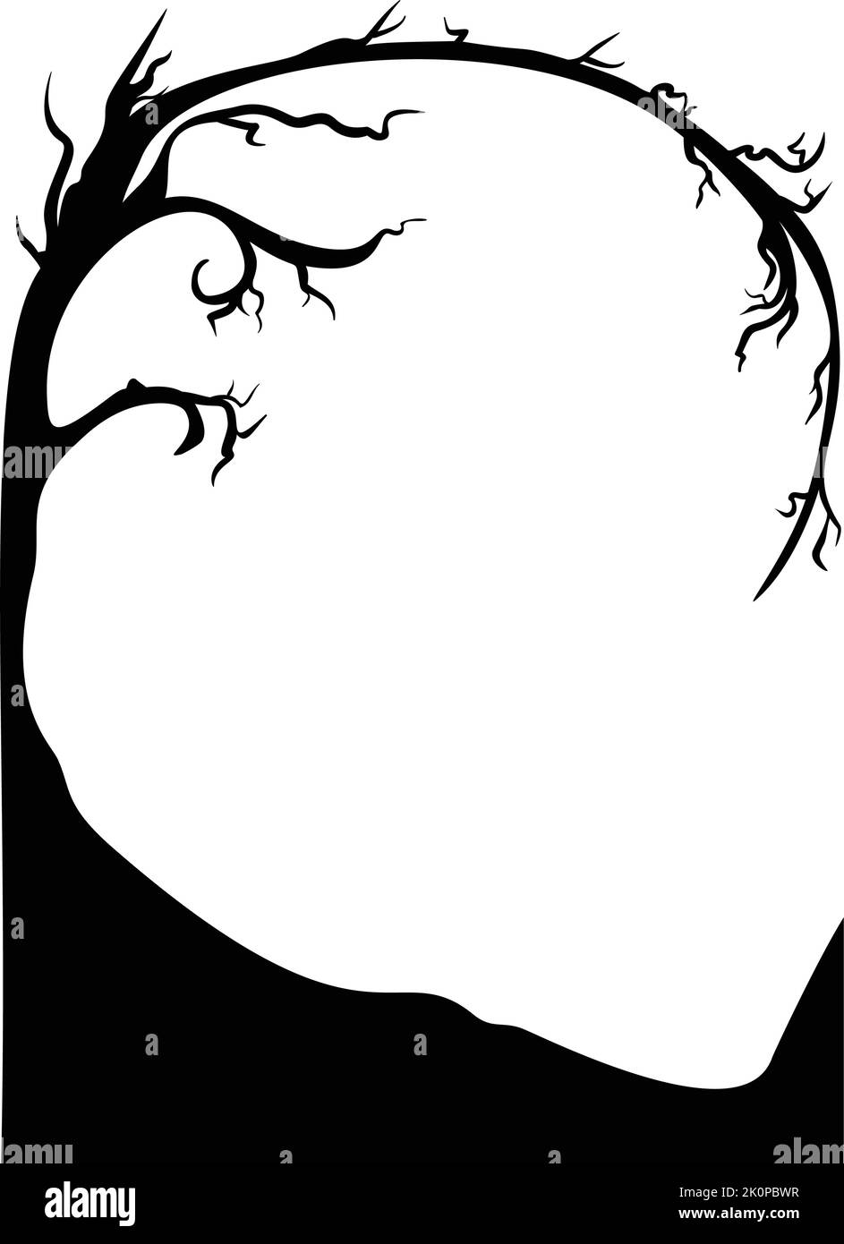 A spooky Halloween tree silhouette isolated on a white background Stock ...