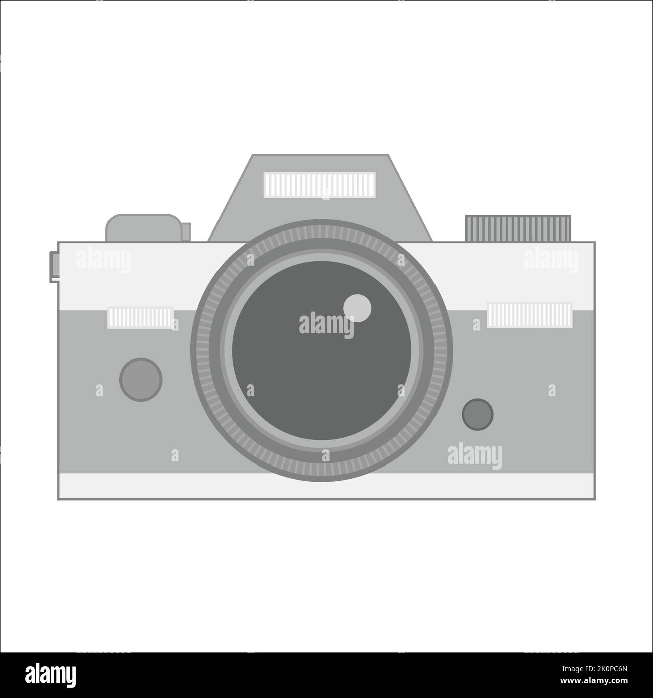 Vector image of a photo camera. Gray camera with large lens. Isolate on ...