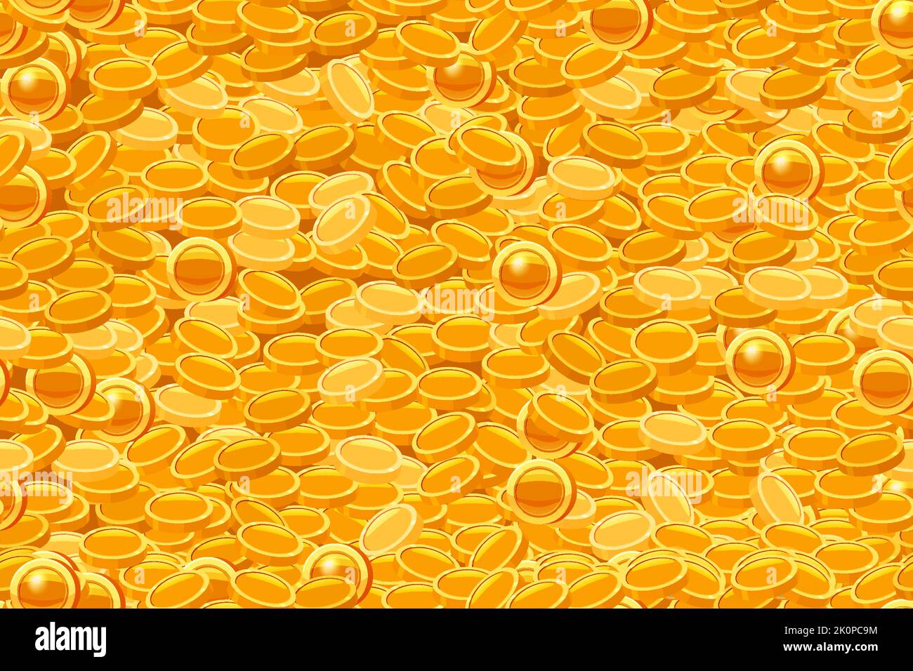 Seamless pattern Gold coin background, pile of gold coins treasure top ...