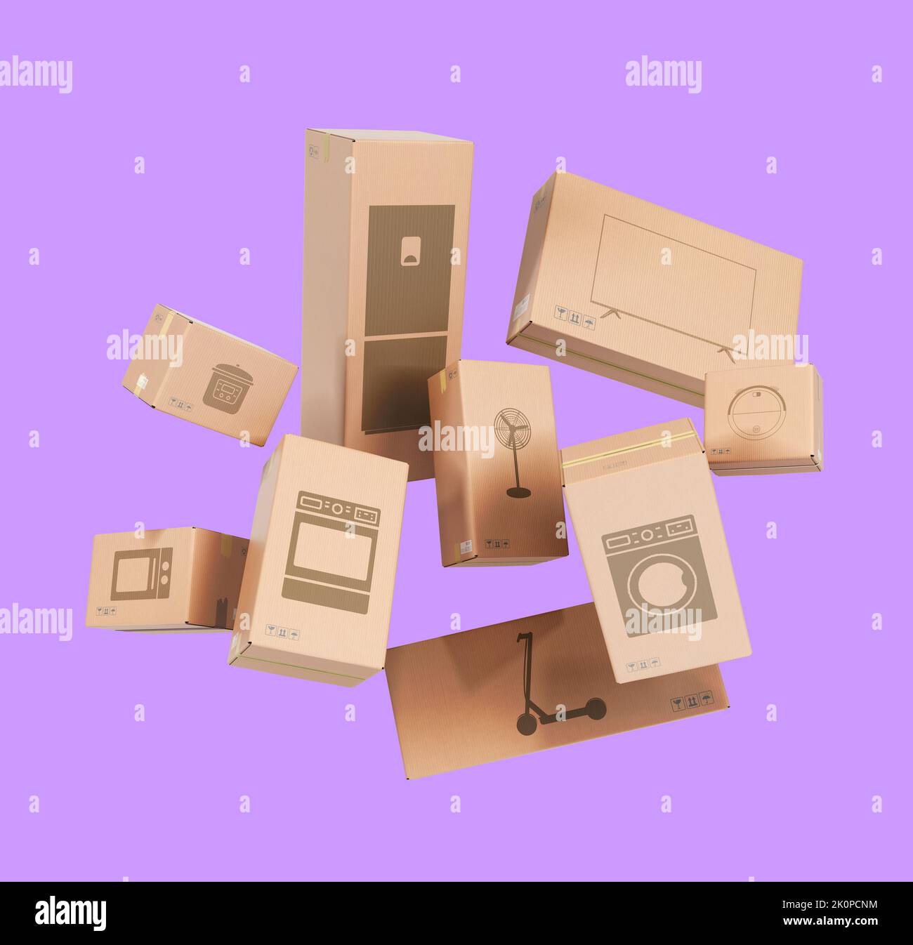 different appliance boxes 3d illustration on color background Stock ...