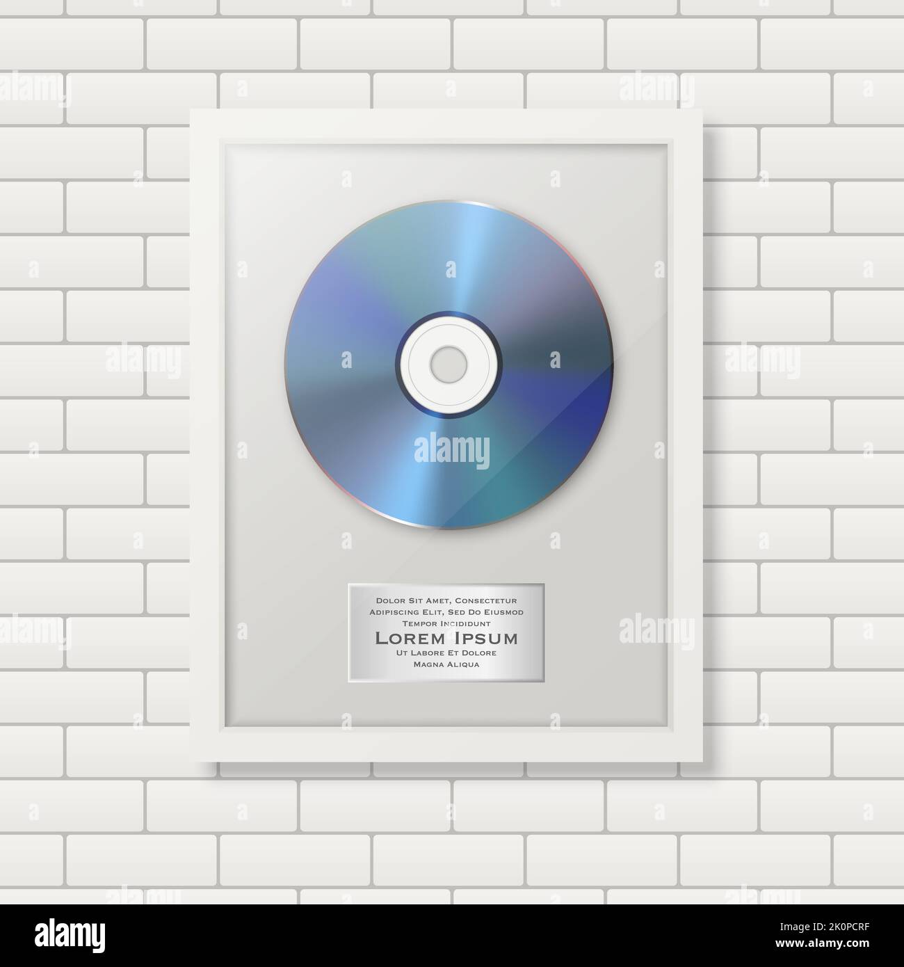Realistic Vector 3d Blue CD and Label with White Frame on Brick Wall ...