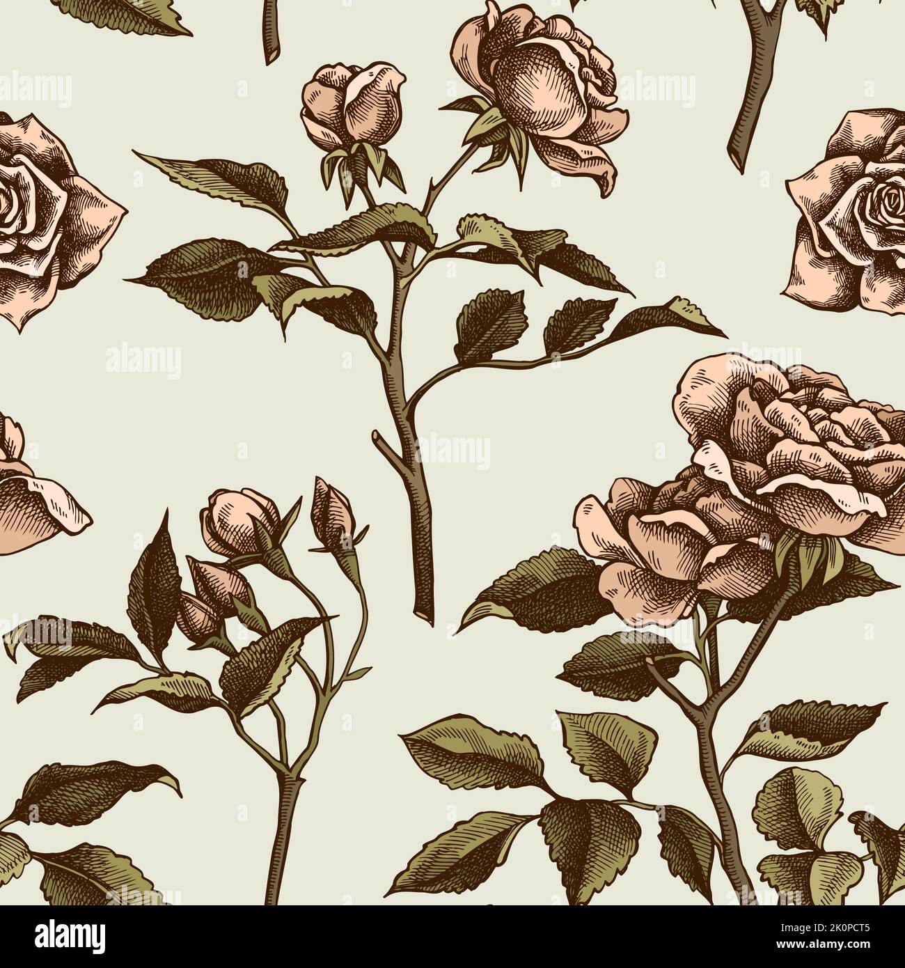 Gardening seamless pattern background design. Engraved style. Hand ...