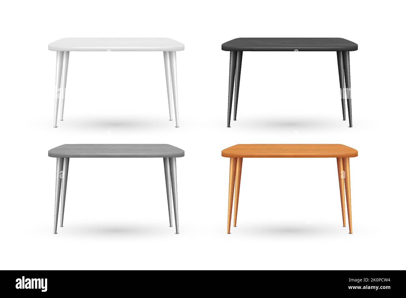 Vector 3d Realistic Rectangular Wooden White, Black, Gray and Brown Dining Table Set Isolated ...