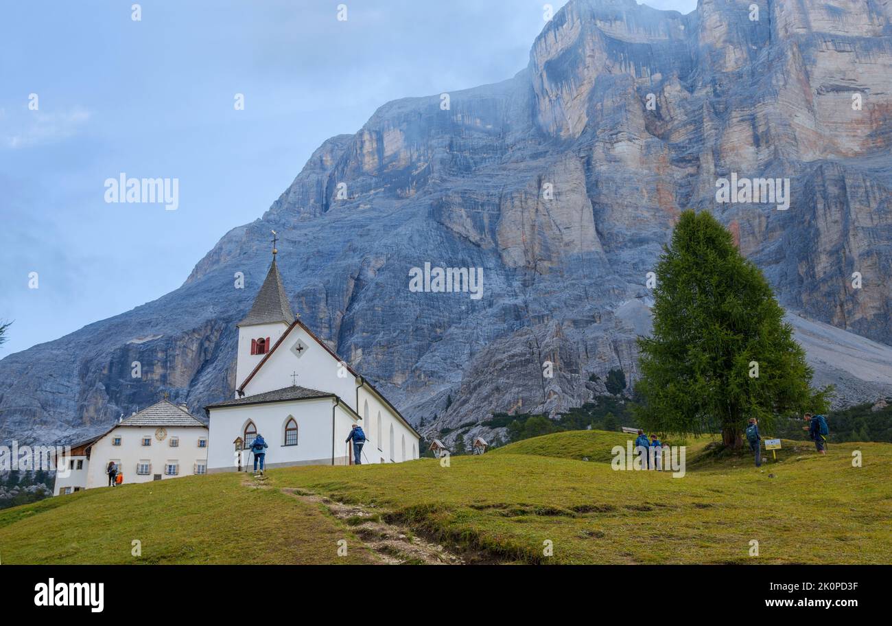 BADIA, ITALY, SEPTEMBER 3, 2021 - View of the church and the refuge of ...