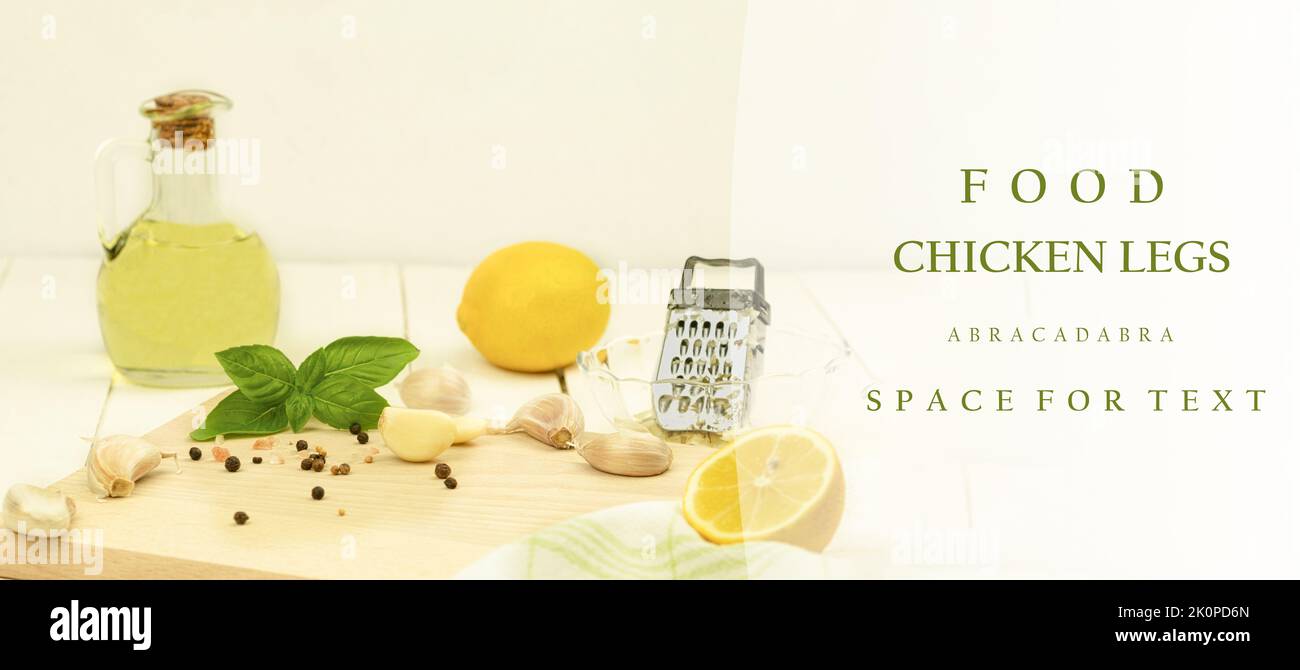 Fresh garlic and spices, sauce preparation process. Background with ...