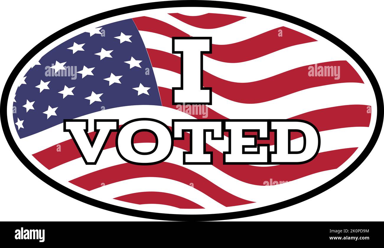 I voted text on United States flag background. Sticker emblem vector ...