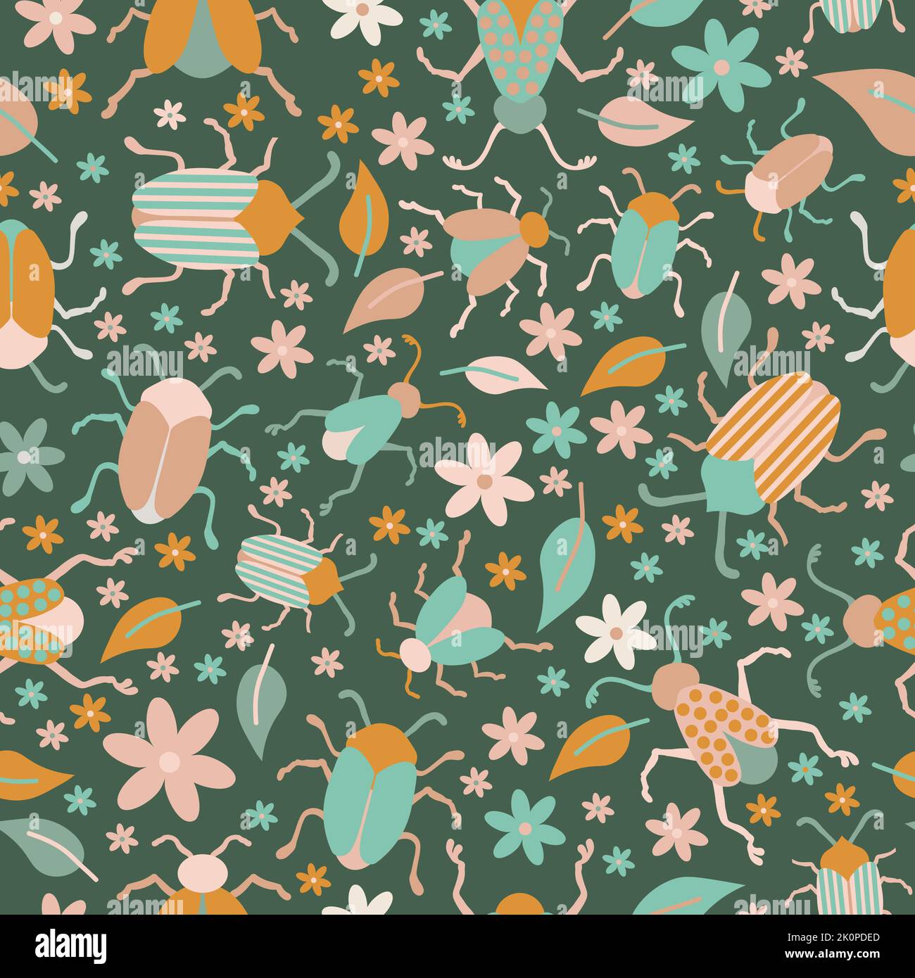 Bugs, leaves and flowers seamless pattern Stock Vector Image & Art - Alamy