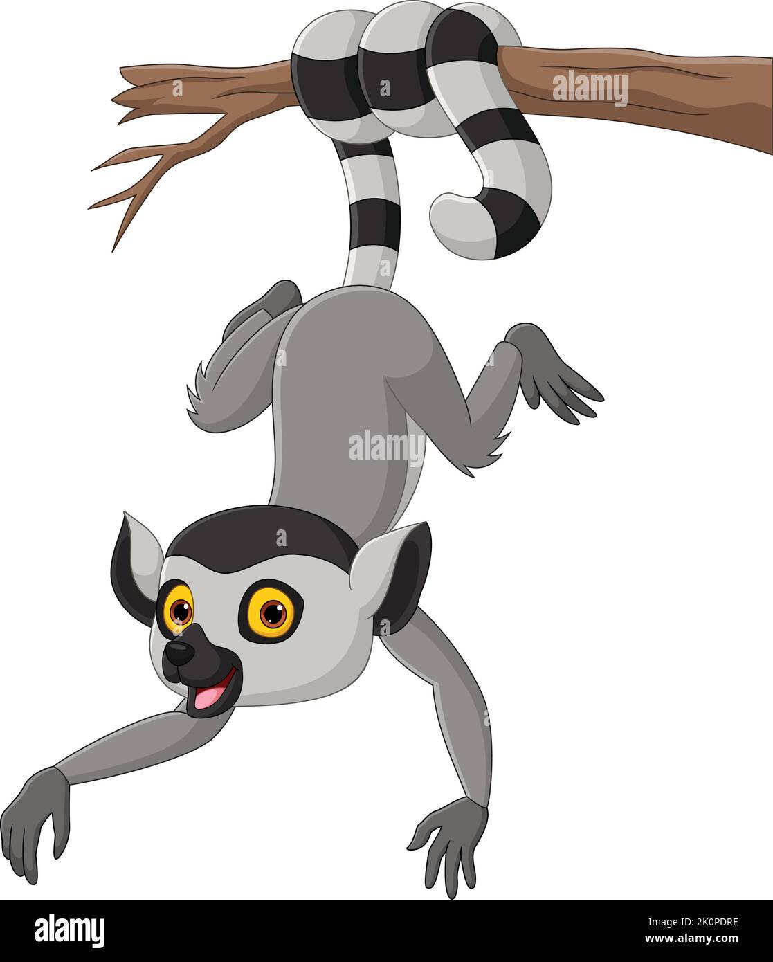 Cartoon cute lemur hanging on tree branch Stock Vector Image & Art - Alamy