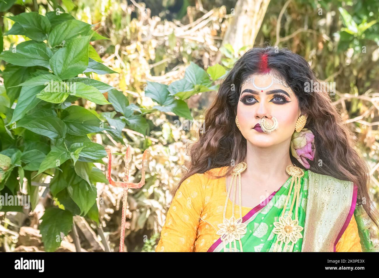Portrait of beautiful Indian brunette woman faces with traditional ...