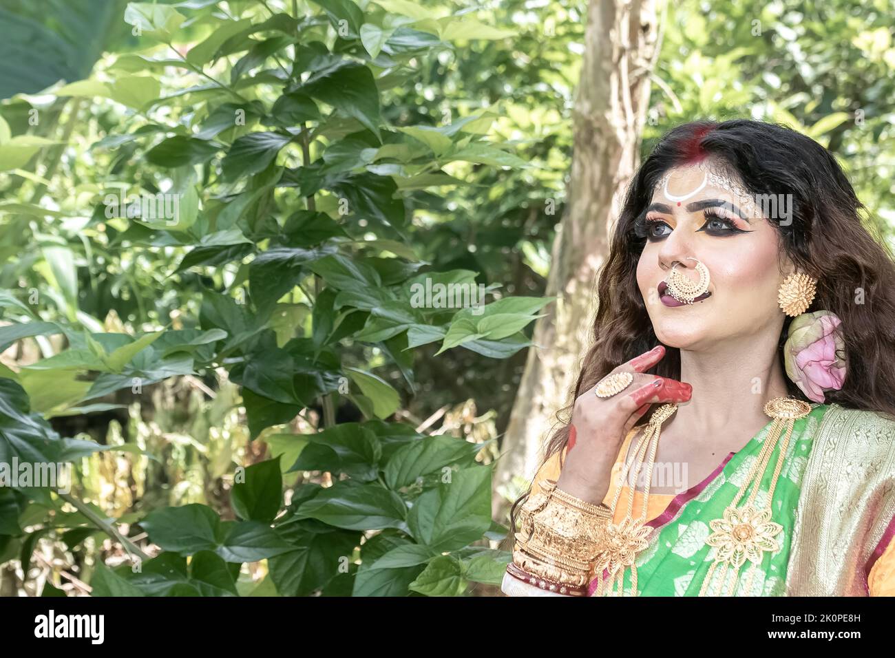 Portrait of beautiful Indian brunette woman faces with traditional ...