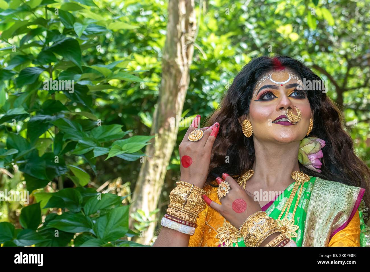 Portrait of beautiful Indian brunette woman faces with traditional ...