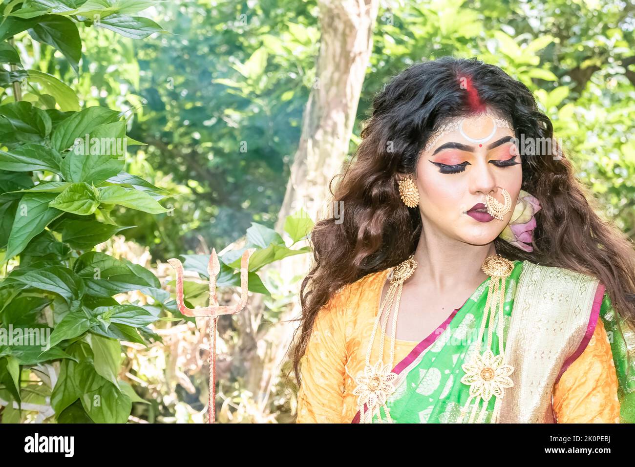 Portrait of beautiful Indian brunette woman faces with traditional ...