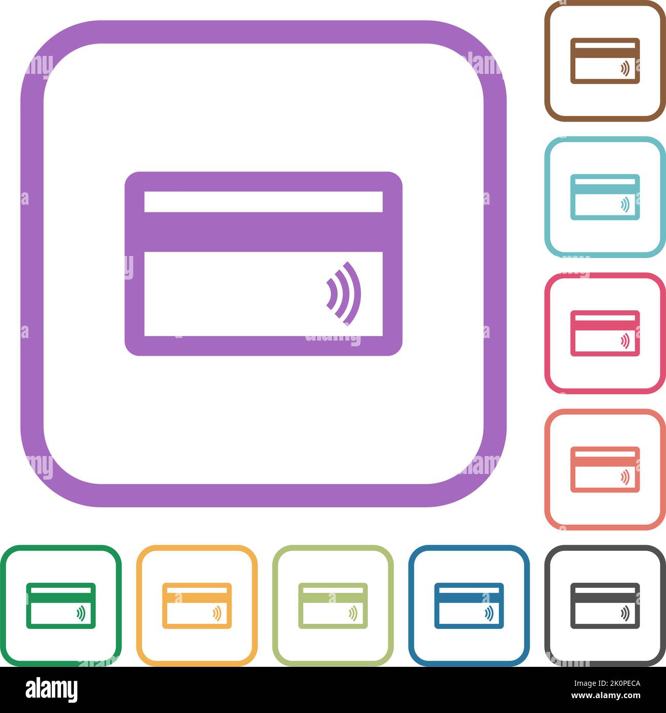 Contactless credit card simple icons in color rounded square frames on ...