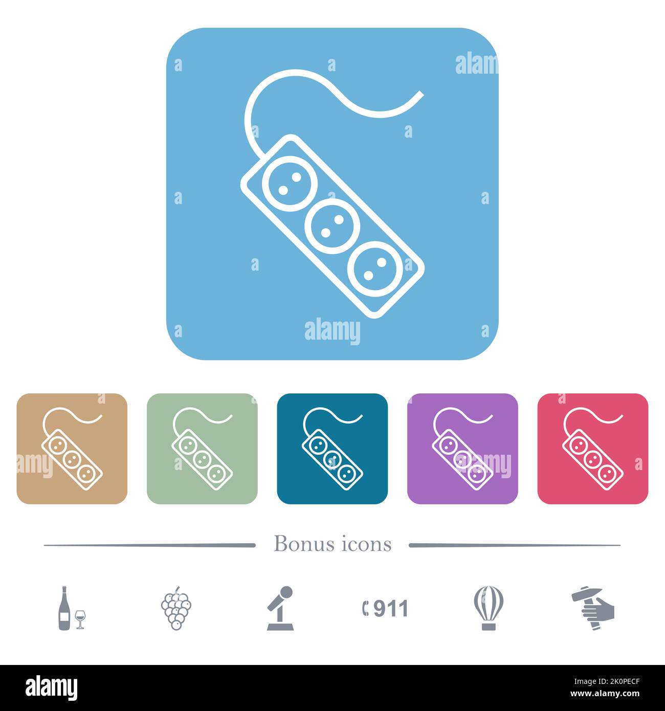 Portable electrical outlet with three sockets and cord outline white ...