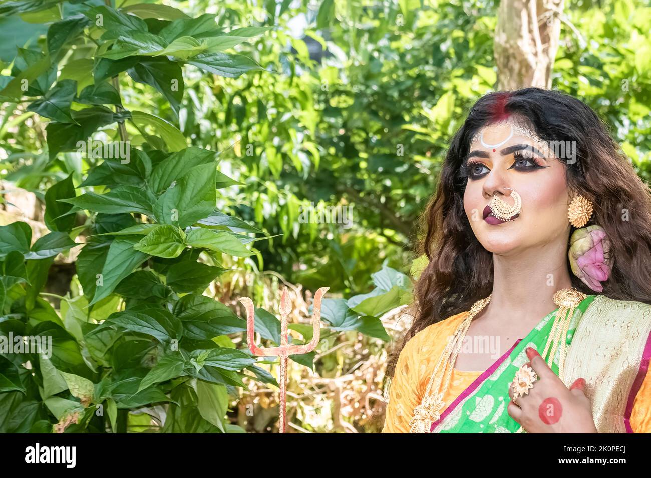 Portrait of beautiful Indian brunette woman faces with traditional ...