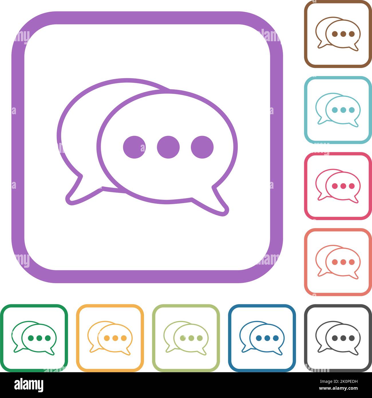Two oval active chat bubbles outline simple icons in color rounded ...