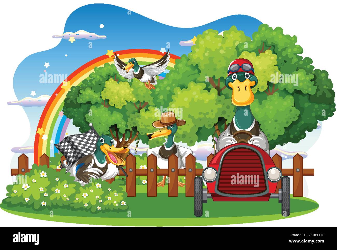 Happy duck group in nature scene illustration Stock Vector Image & Art ...