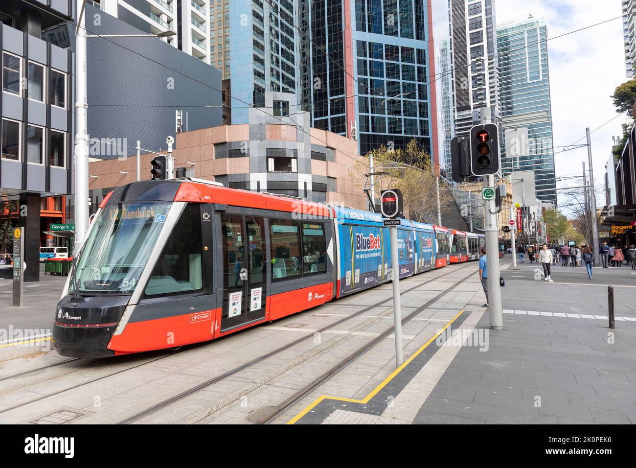 Sydney city centre and CBD light rail train tram at Town Hall station ...