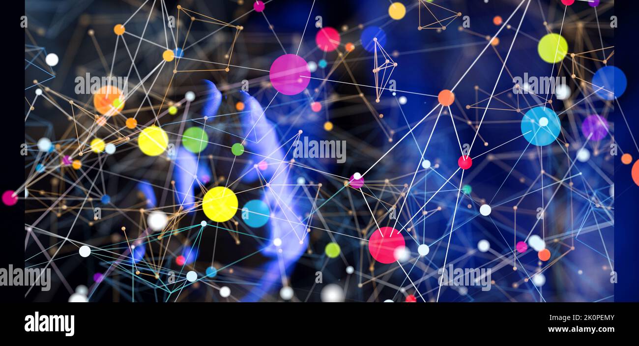 A 3D rendering of colorful connecting dots and lines Stock Photo - Alamy