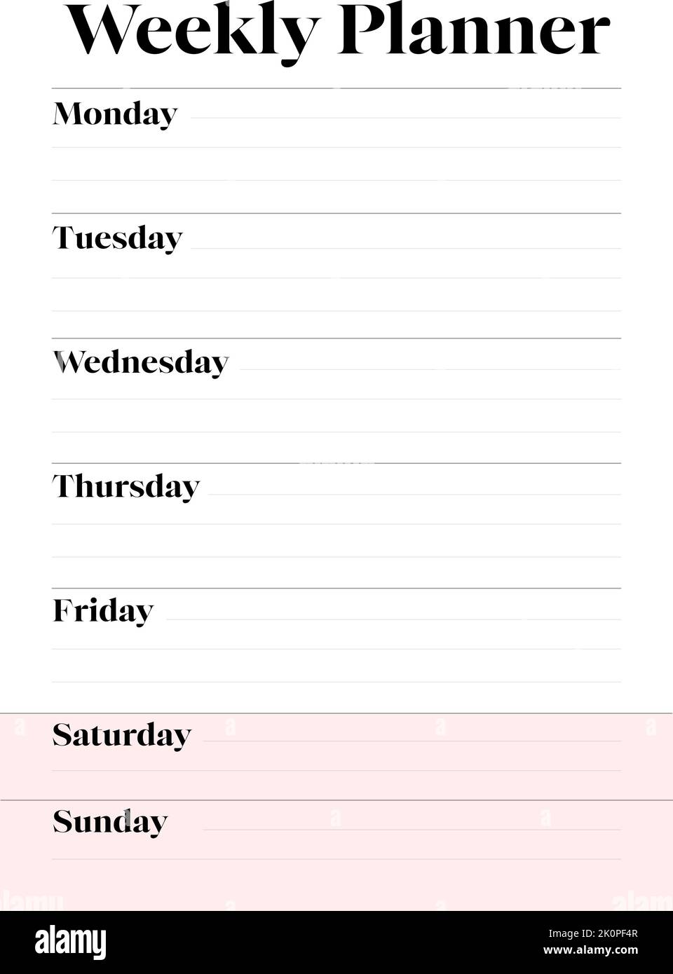 Weekly Planner Ready for A4 Print Blank Stock Vector Image & Art - Alamy