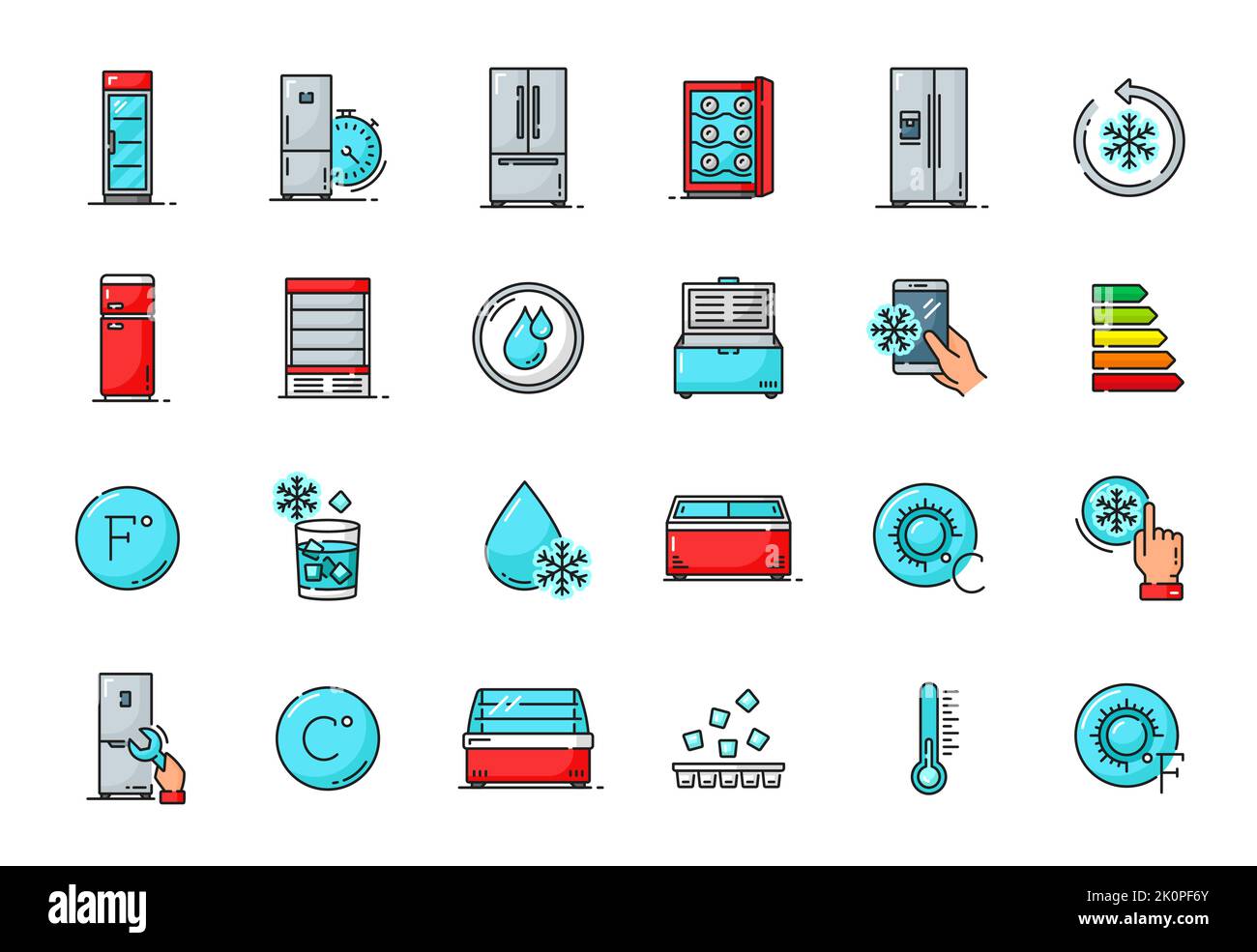 Fridge and freezer outline icons. Food storage symbols. Commercial ...