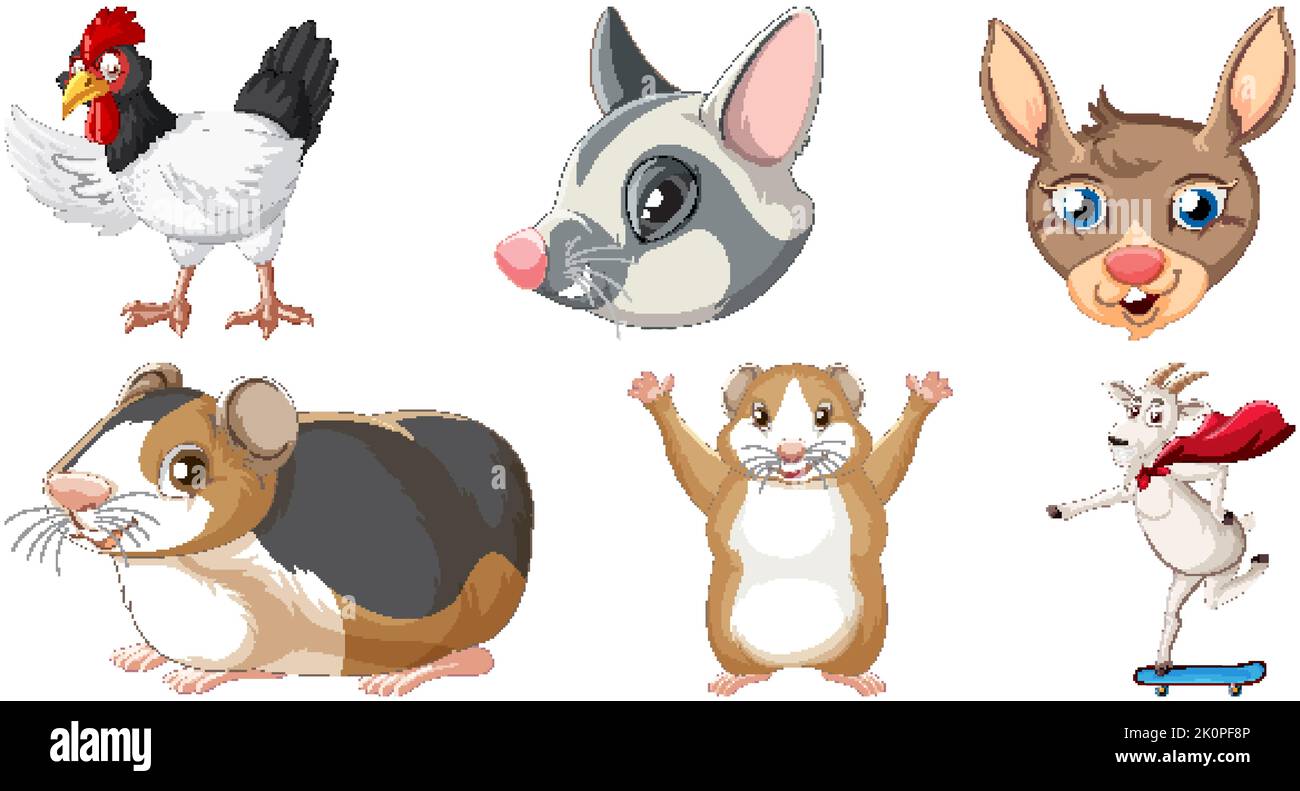 Set of various animals cartoon characters illustration Stock Vector ...