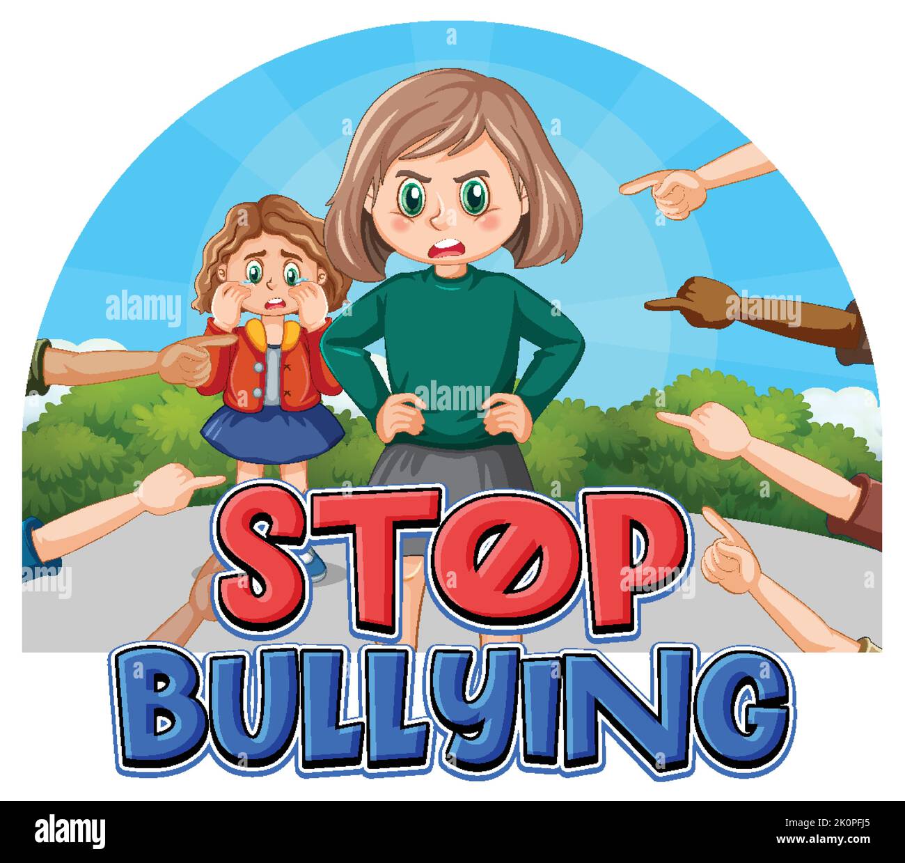 Stop Bullying text with cartoon character illustration Stock Vector ...
