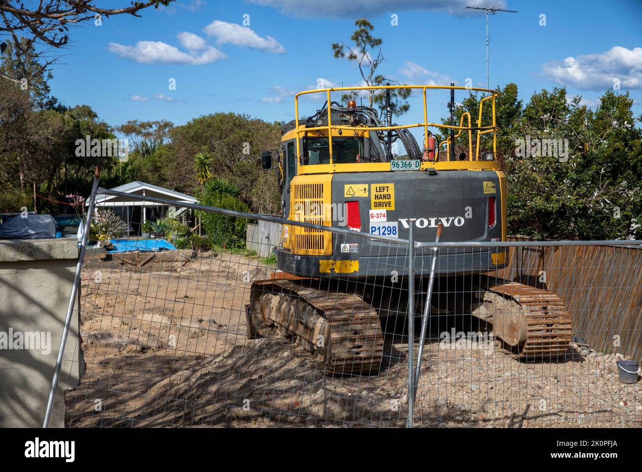 Residential building site in Avalon Beach Sydney with Volvo excavator ...