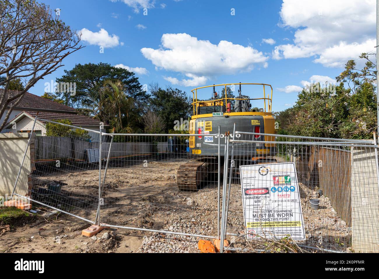 Residential building site in Avalon Beach Sydney with Volvo excavator ...
