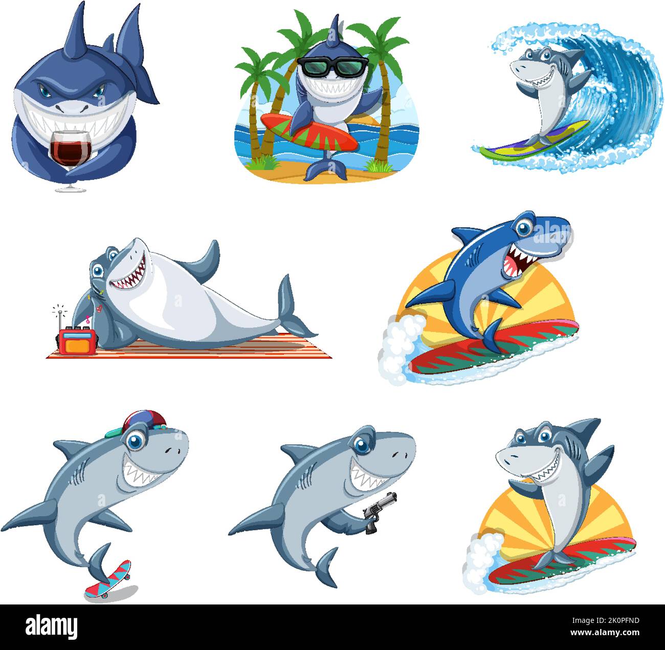 Different sharks in summer beach illustration Stock Vector Image & Art ...