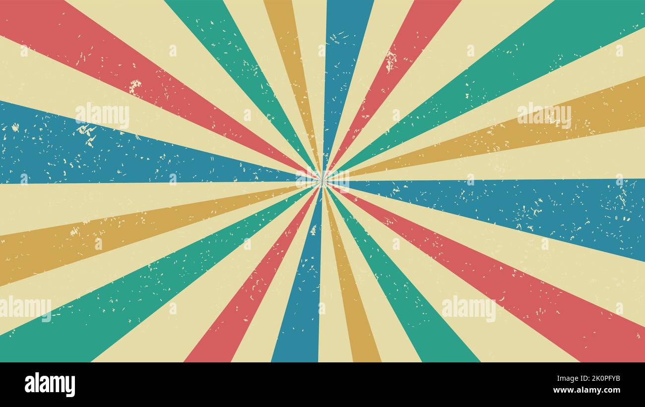 Colorful vintage rays background with a distressed texture. Retro sun ...