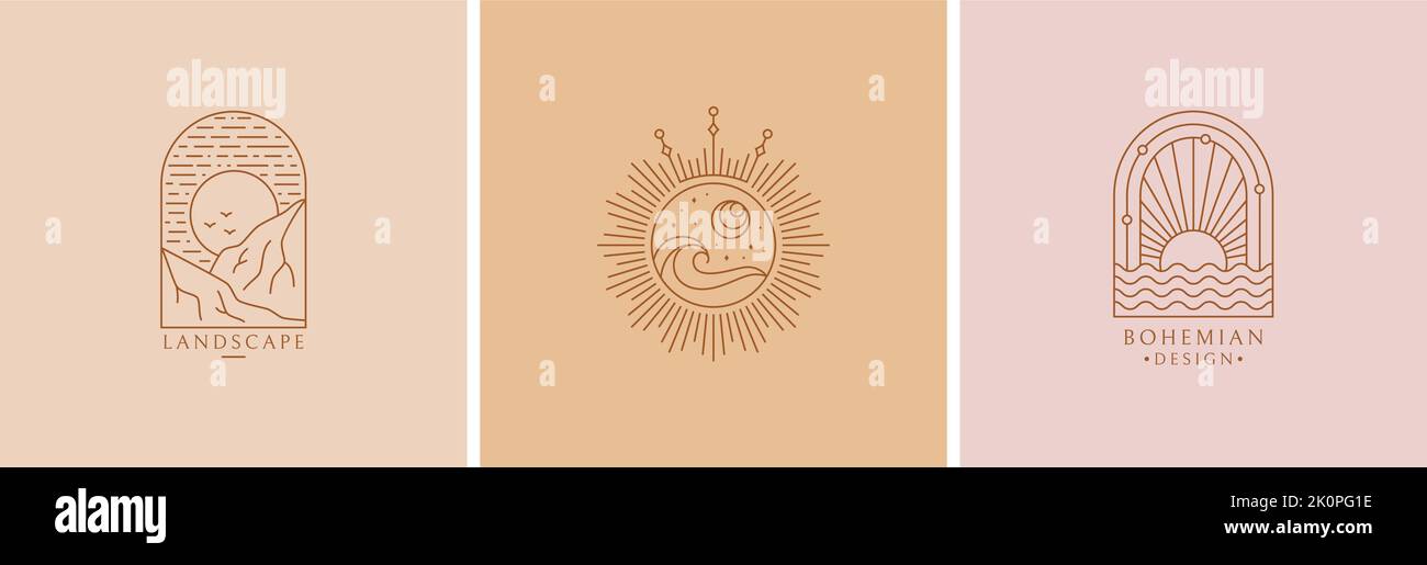 Boho logos. Trendy designs for ravel agencies, outdoor resort, boho ...