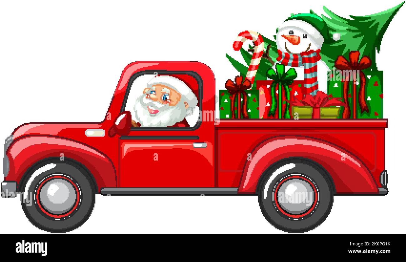 Santa driving car to delivery Christmas gifts illustration Stock Vector ...