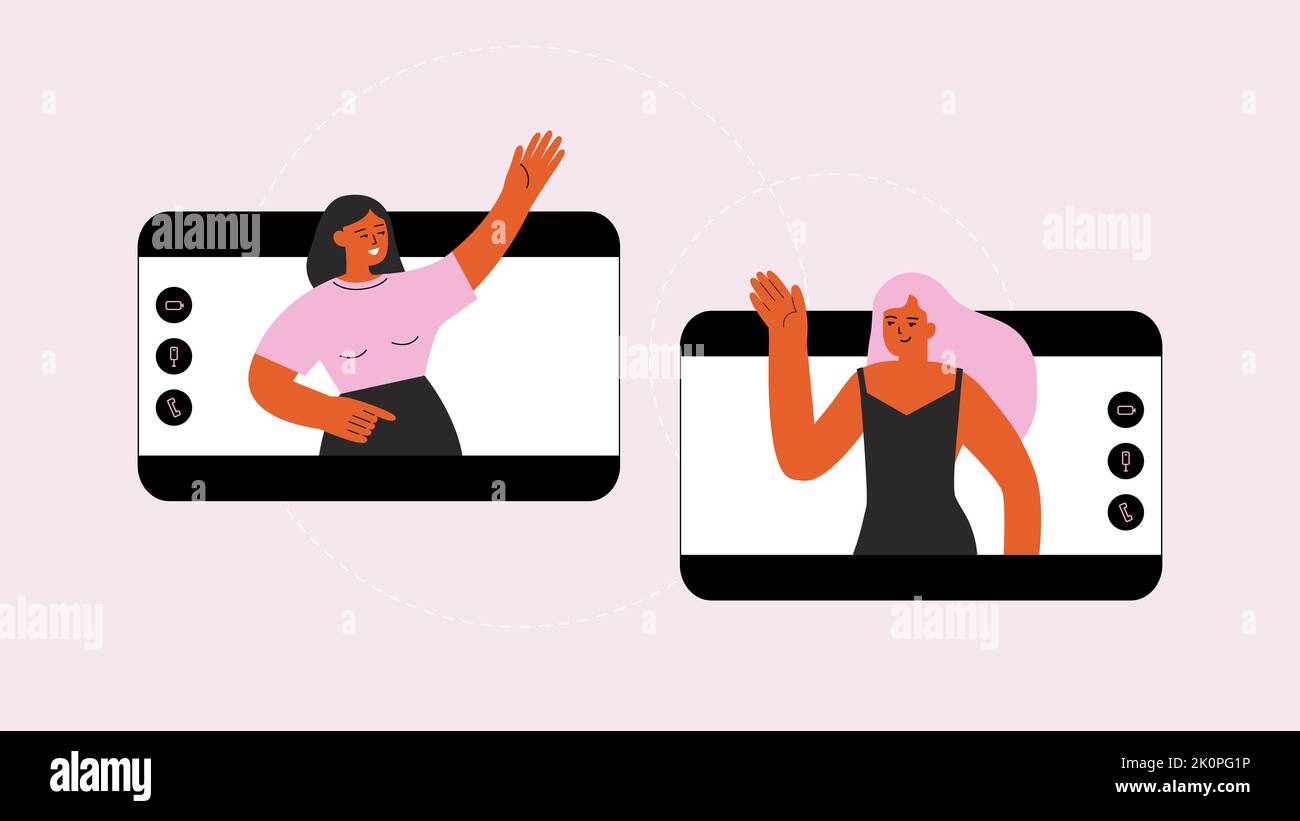 Video call, online conference and friends meeting digital vector ...