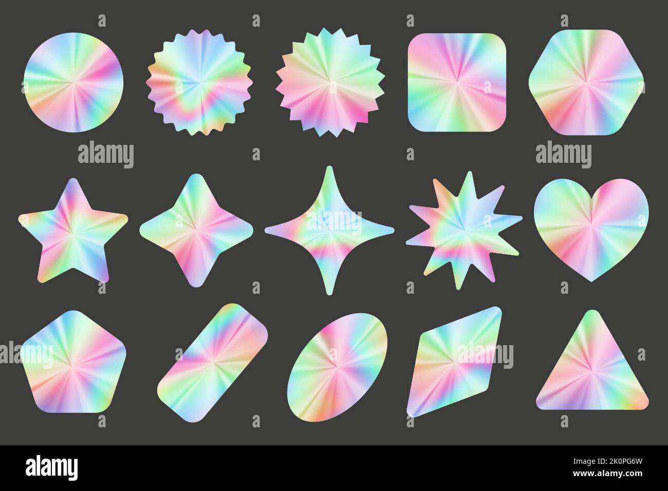 Holographic stickers set. Silver label gradient stamps. Metal texture ...