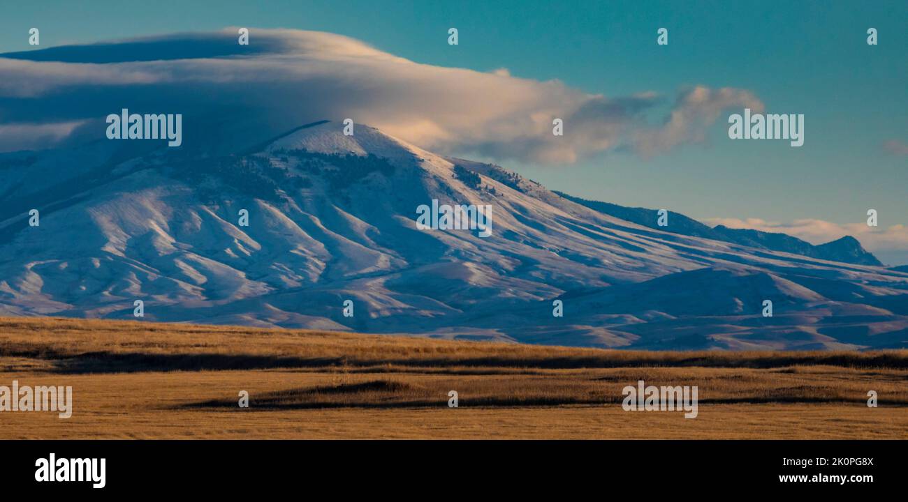 Late fall snow storm over a mountain in Montana Stock Photo - Alamy