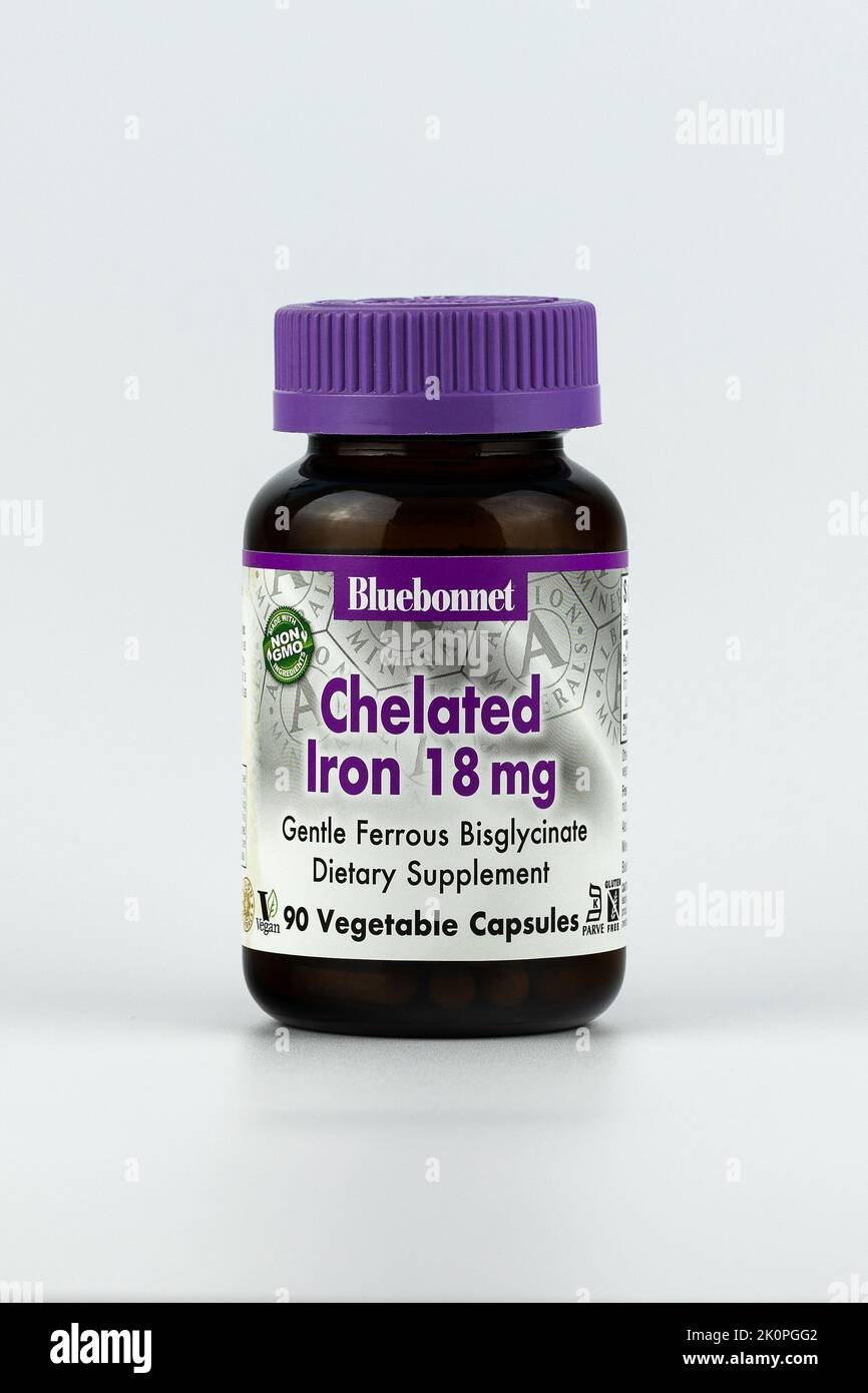 iron (chelated iron) caspsules editorial. dietary supplement in the jar ...
