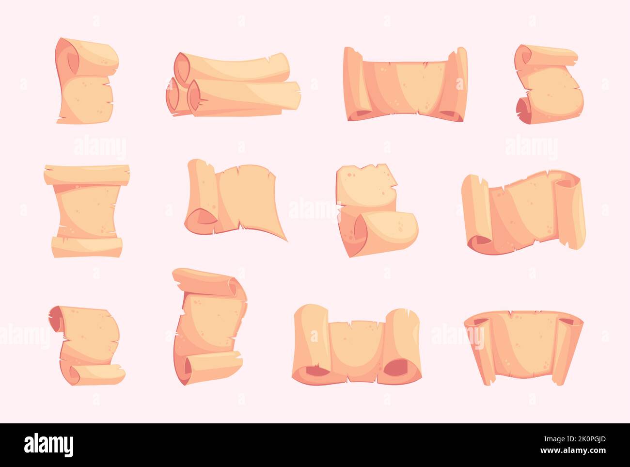 Cartoon scrolls. Ancient egypt papyrus paper roll, vintage parchment ...