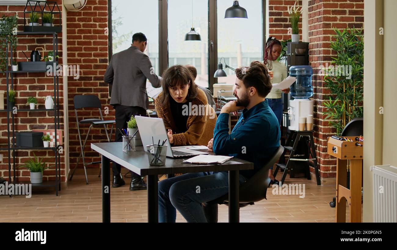 Timelapse of business people working on laptop in company office, doing ...