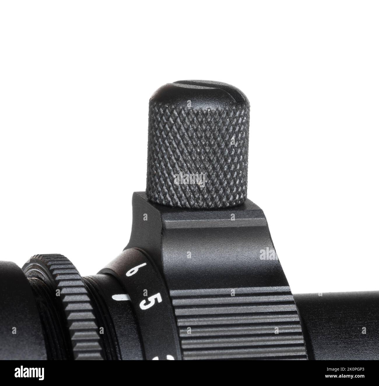 Bar on a rifle scope magnification dial to make changes faster isolated ...