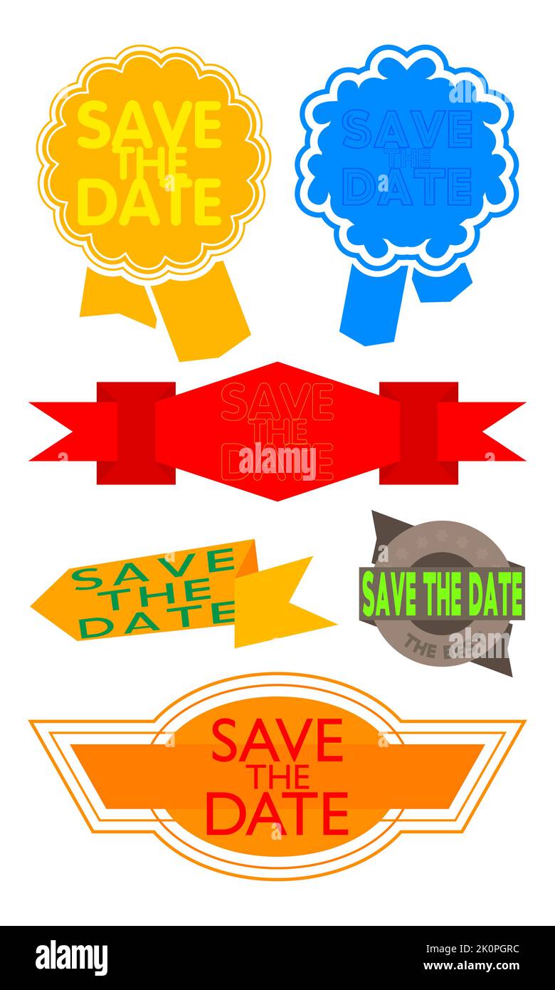 Set of ribbon with Save The Date text. Banner template. Label sticker ...