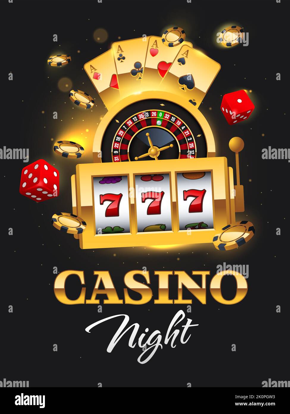 Golden Casino Night flyer illustration with gambling design elements ...